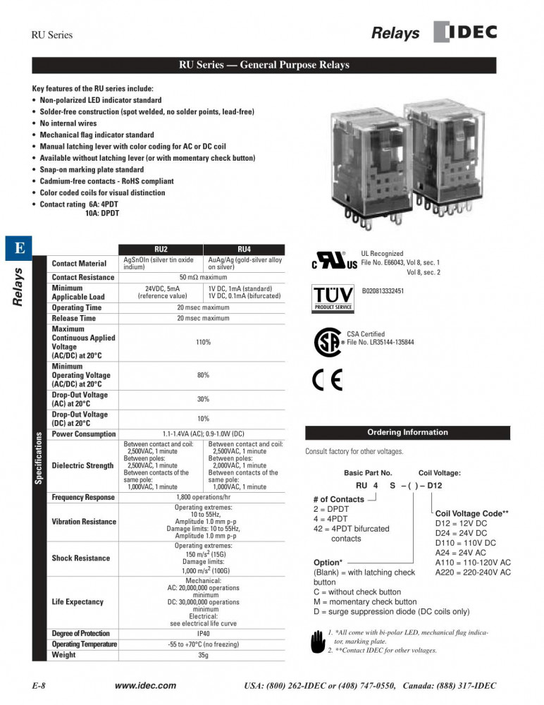 IDEC RU Series technical document page 1