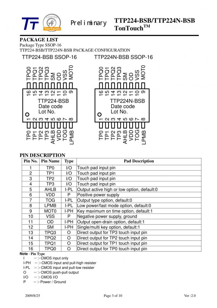TTP224N-BSBN datasheet page 3
