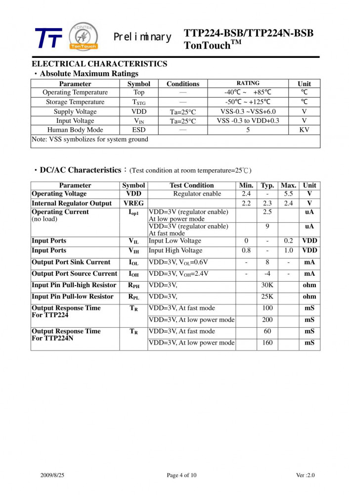 TTP224N-BSBN datasheet page 4