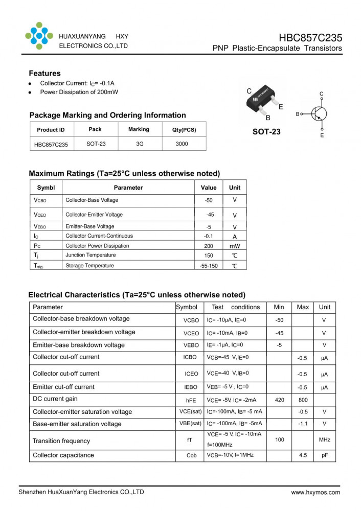 HBC857C235 datasheet page 1