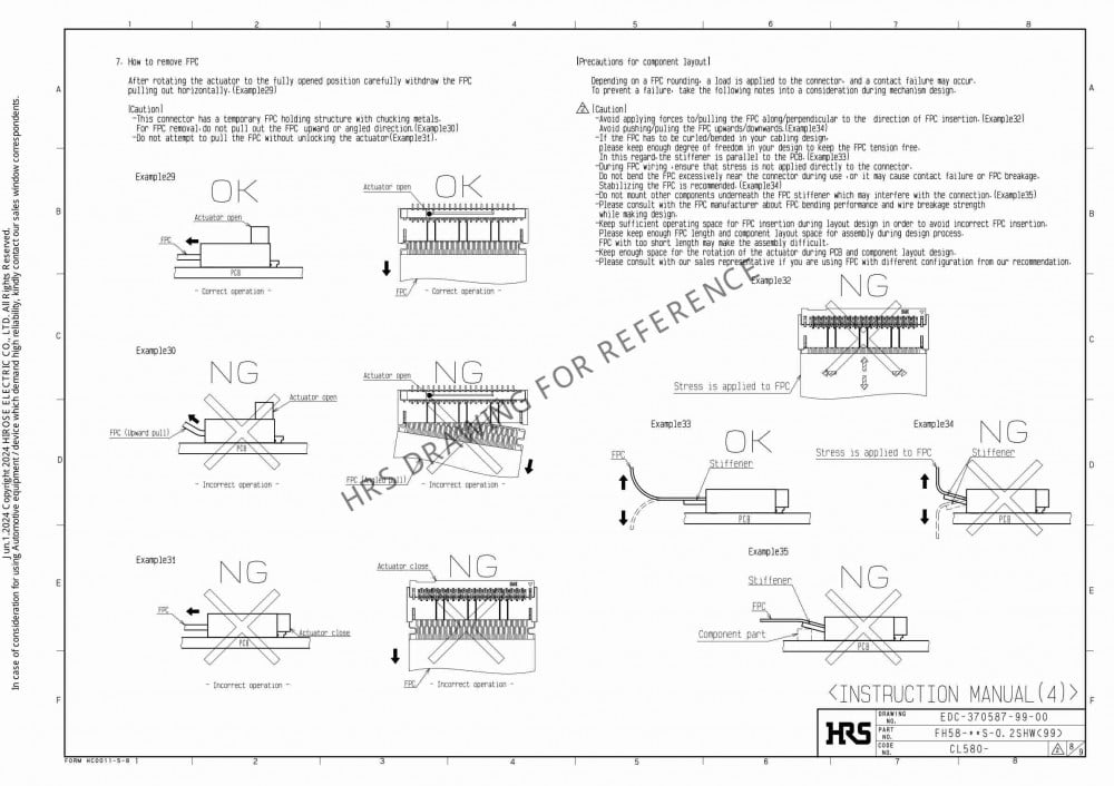 HRS FH58 PCB mounting instructions