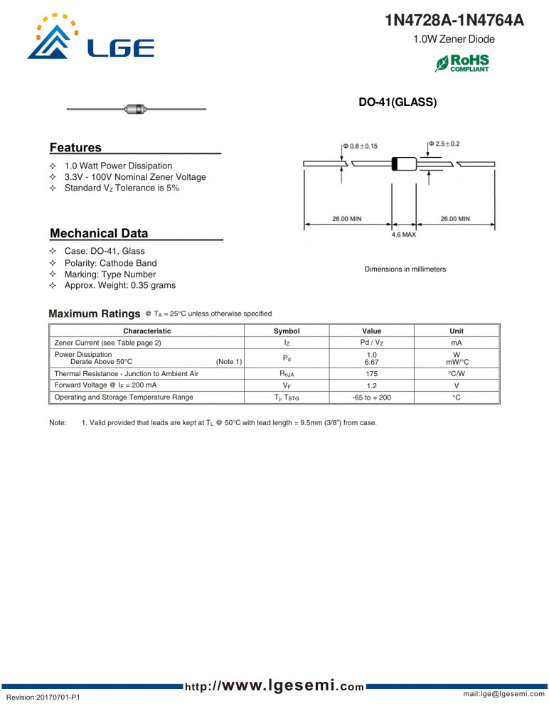LGE 1N4733A datasheet page 1