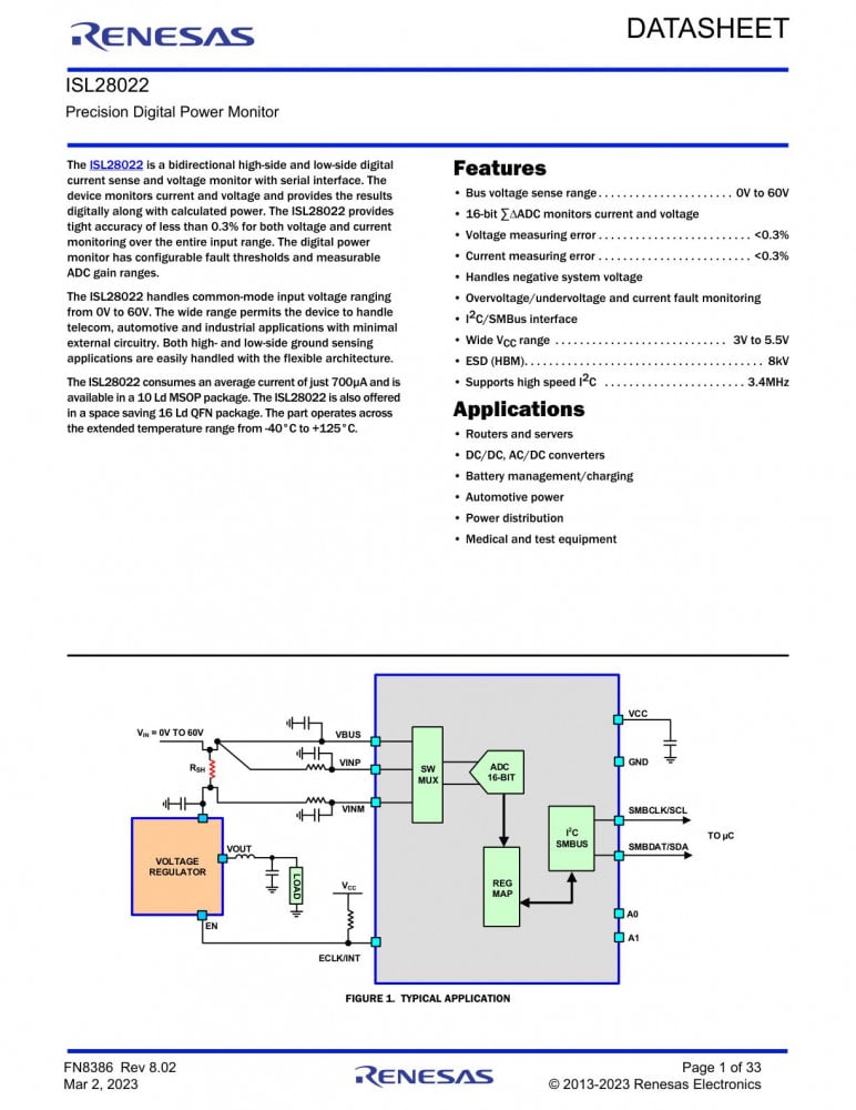 ISL28022 datasheet page 1