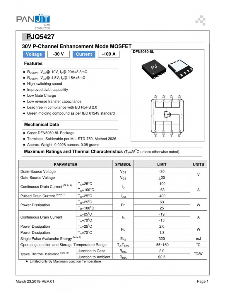 PJQ5427 datasheet page 1