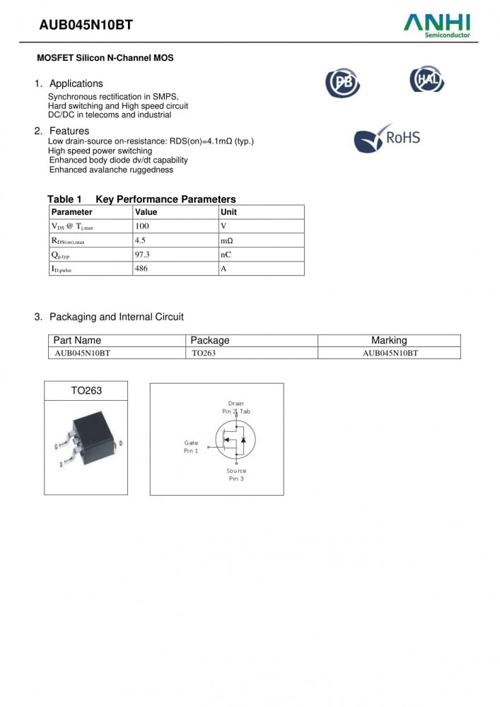 AUB045N10BT datasheet page 1