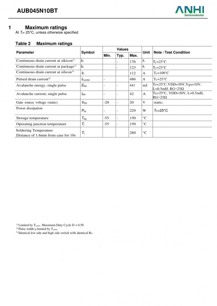 AUB045N10BT datasheet page 2