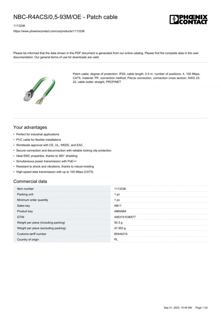 Phoenix Contact 1113336 documentation page 1