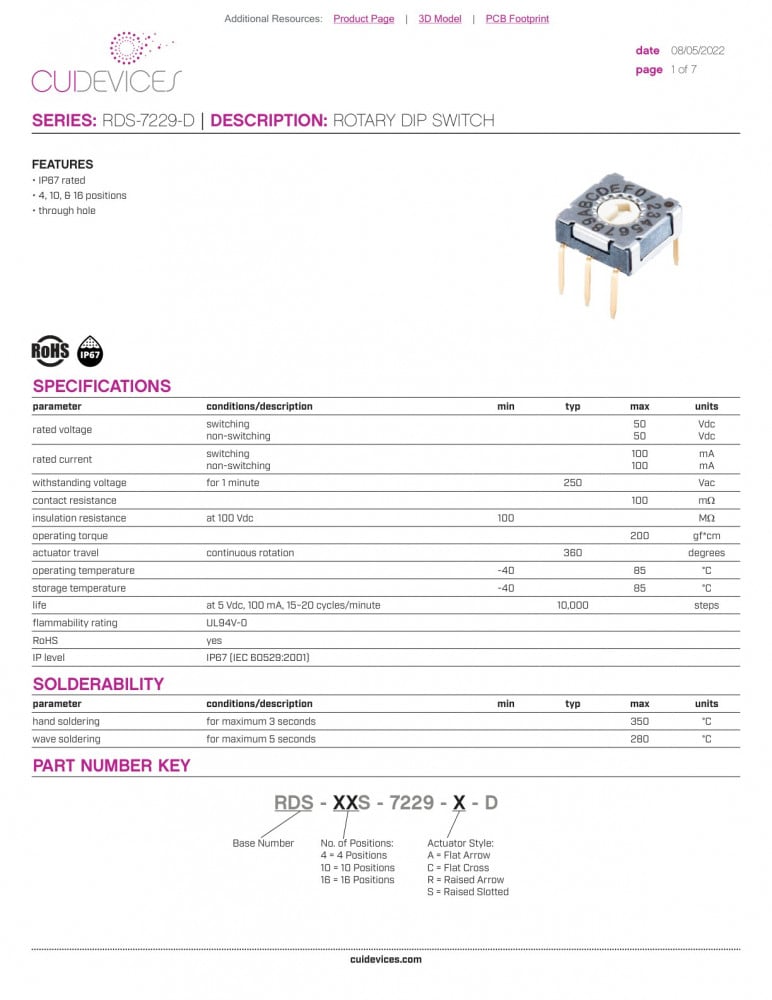 CUI RDS series datasheet page 1