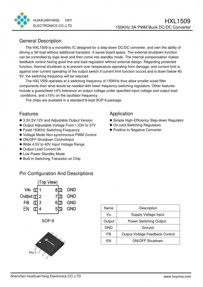 HXL1509-ADJ datasheet page 1