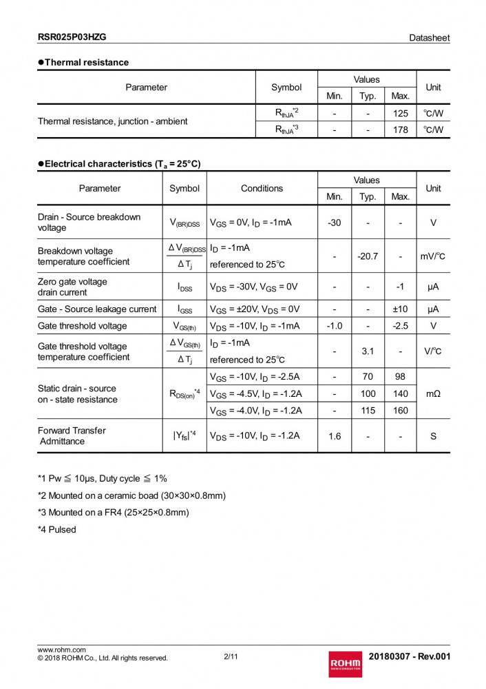 RSR025P03HZGTL datasheet page 2
