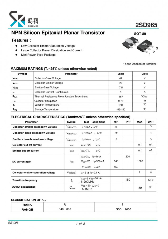 2SD965 datasheet page 1