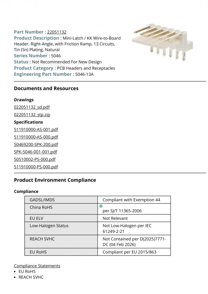 MOLEX 22051132 technical drawing preview, page 1
