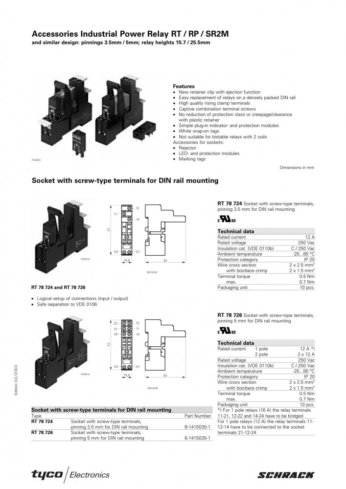 RT and RP industrial relay accessories catalog page 1