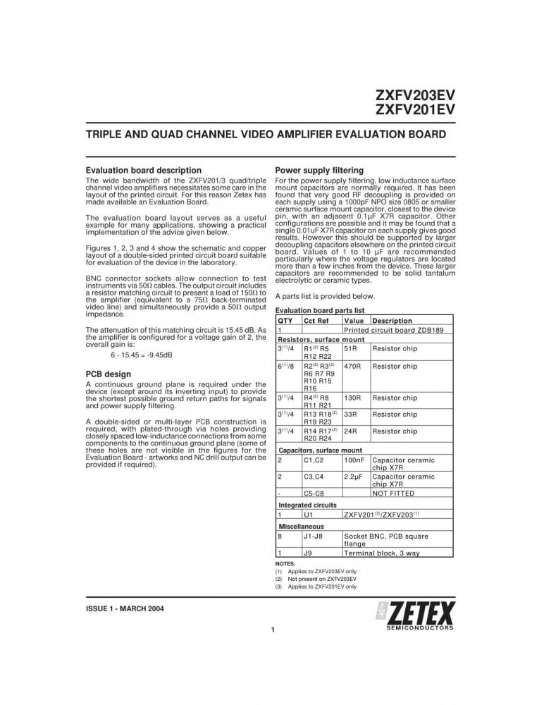 ZXFV201EV evaluation board document page 1