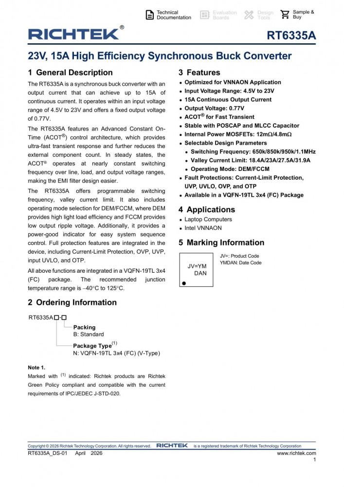 RT6335A datasheet page 1