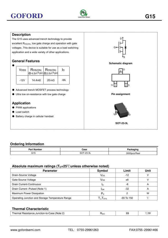 GOFORD G15 datasheet page 1