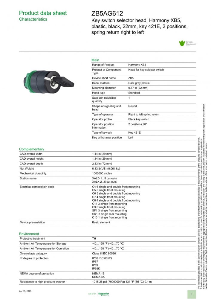 ZB5AG612 technical documentation page 1