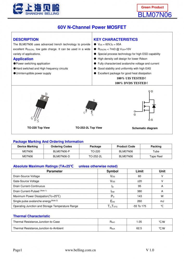 BLM07N06-D datasheet page 1