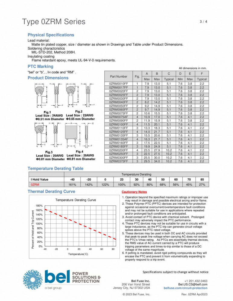 Bel Fuse 0ZRM series datasheet page 3