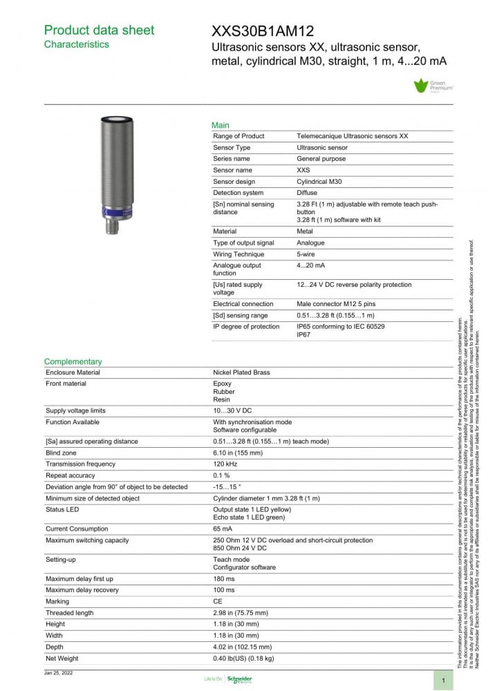 XXS30B1AM12 technical document page 1