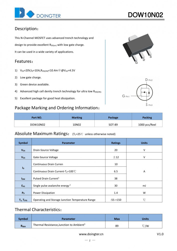 DOW10N02 datasheet page 1