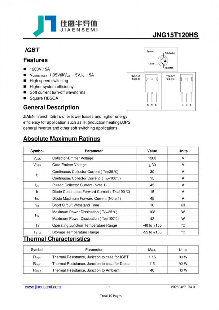 JNG15T120HS datasheet page 1