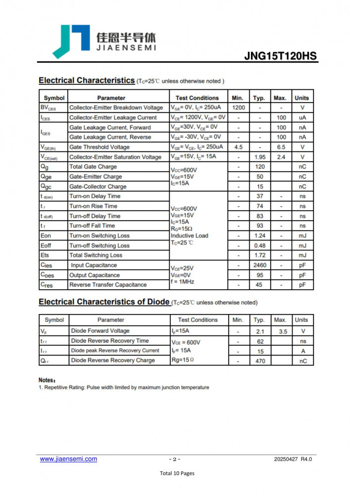JNG15T120HS datasheet page 2