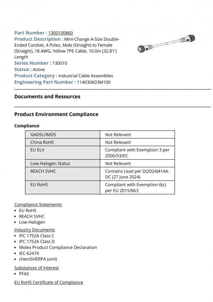MOLEX 1300100860 document preview, page 1