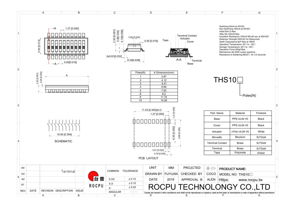 ROCPU THS10 product drawing and technical reference