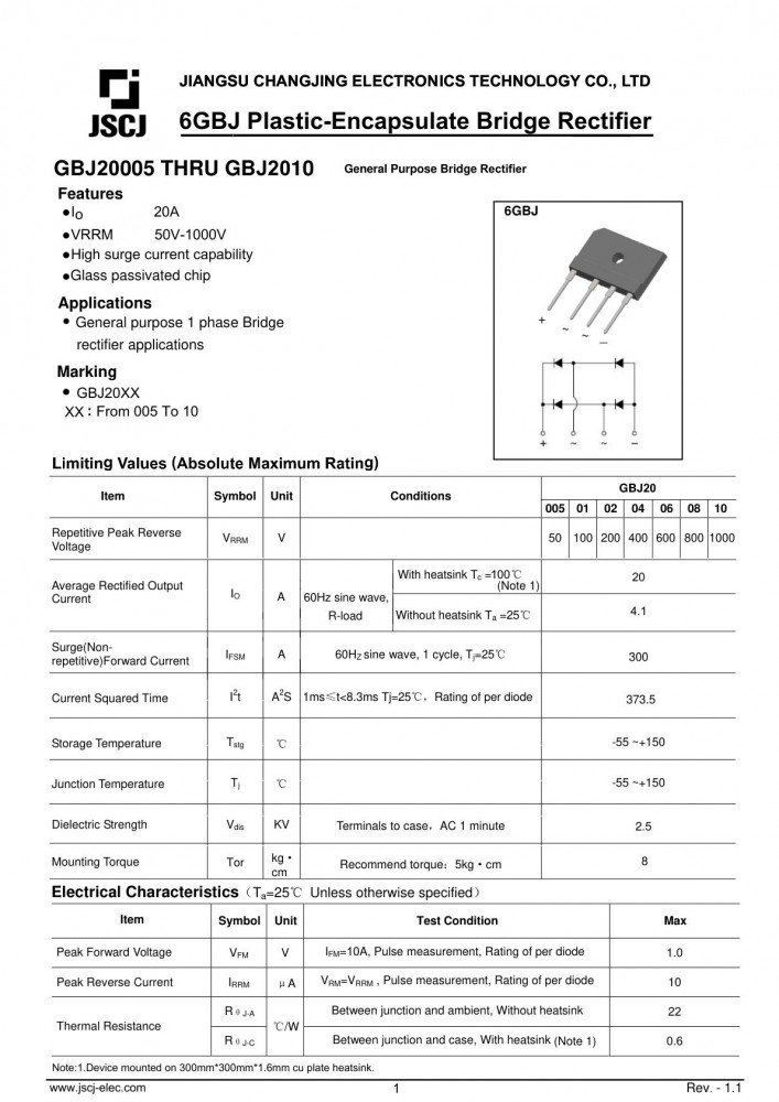 JSCJ GBJ2006 datasheet page 1