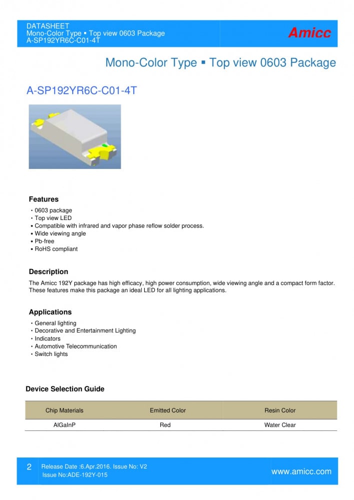 A-SP192YR6C-C01-4T datasheet page 2