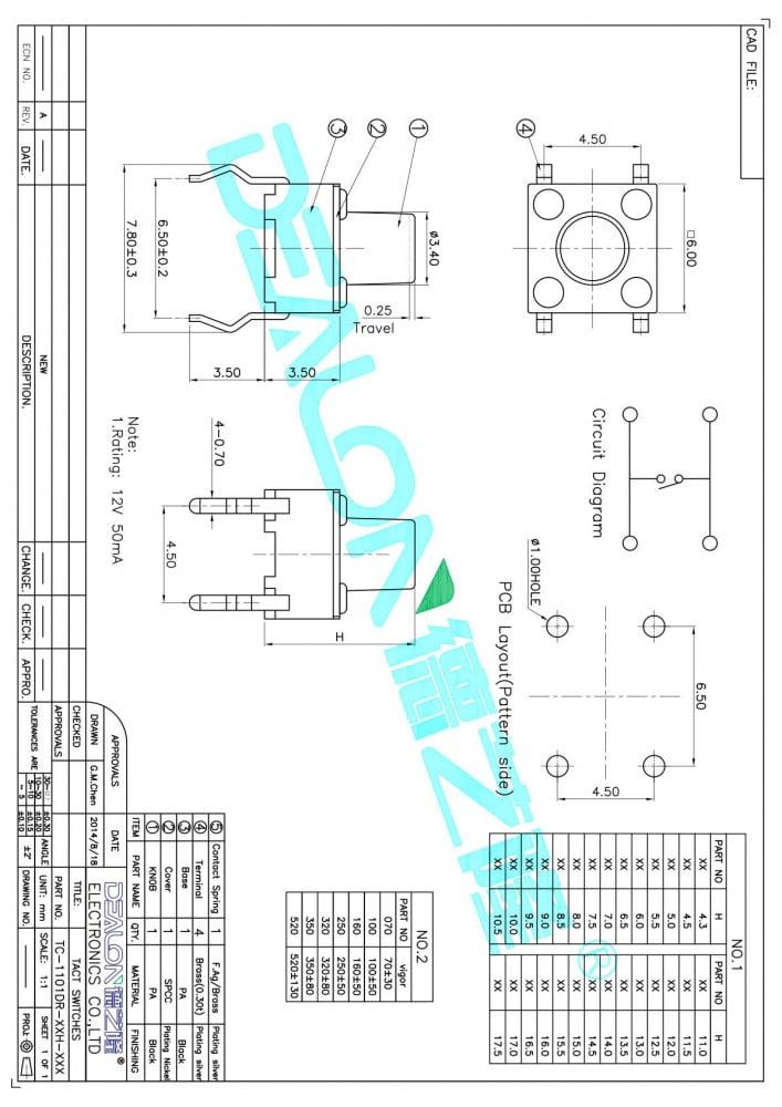 DEALON TC-1101DR-8.0H-160 technical document page 1