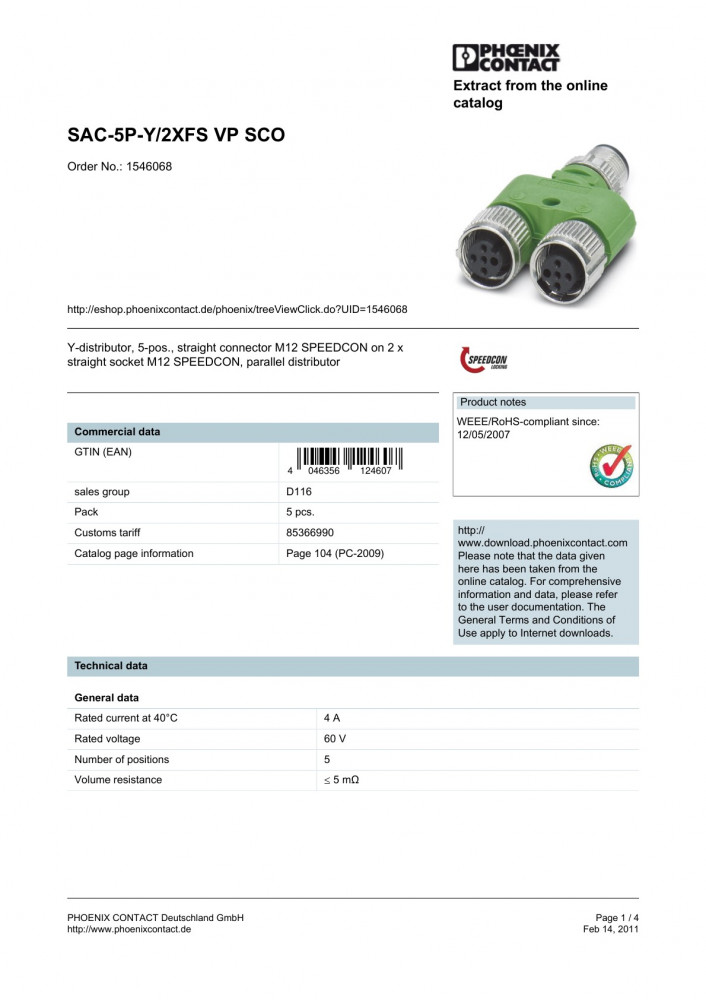 Phoenix Contact 1546068 technical catalog page 1