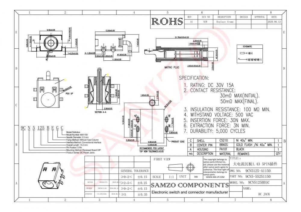 SAMZO 9CN5125BEGC technical drawing and specifications