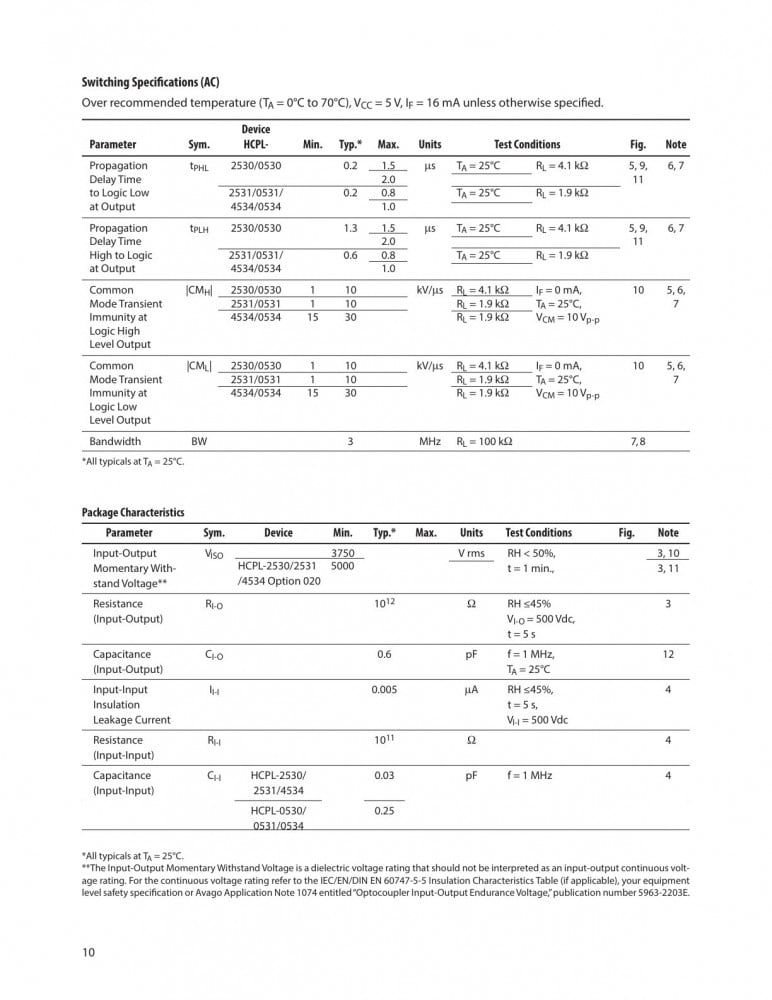 HCPL-2531-520E datasheet page 10