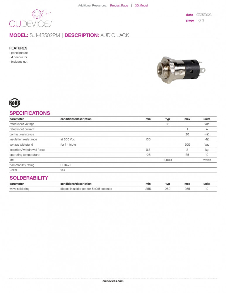 SJ1-43502PM product documentation page 1
