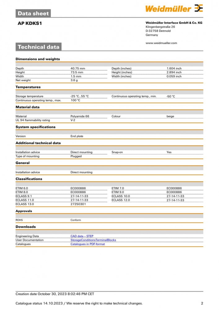 WEIDMULLER 9503330000 technical document page 2