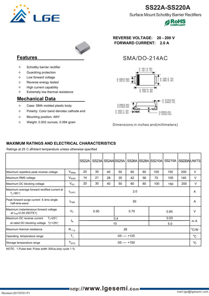 LGE SS26A datasheet page 1