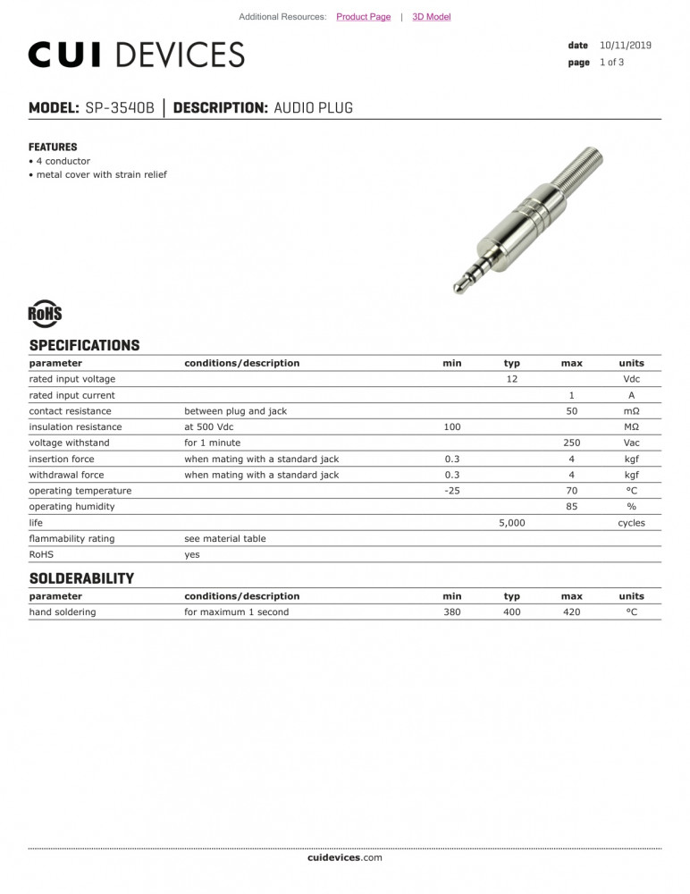 SP-3540B datasheet page 1