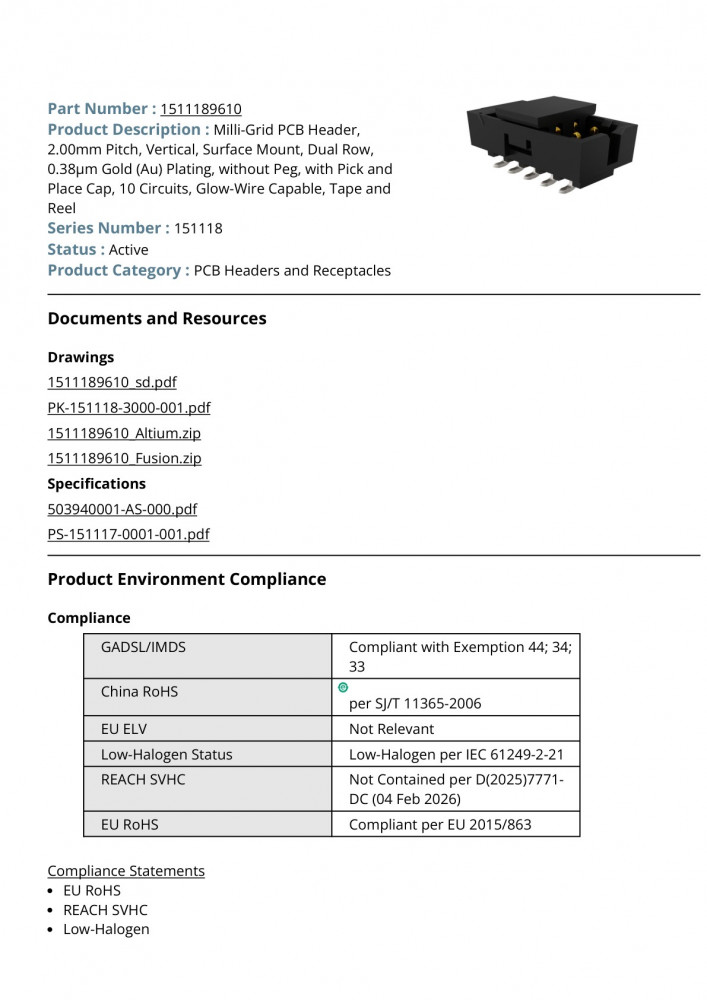 MOLEX Milli-Grid product specification page 1