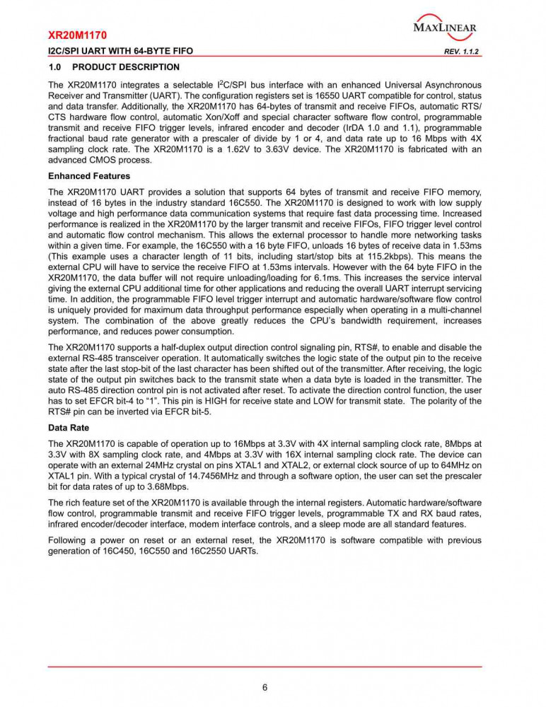 XR20M1170 datasheet page 6