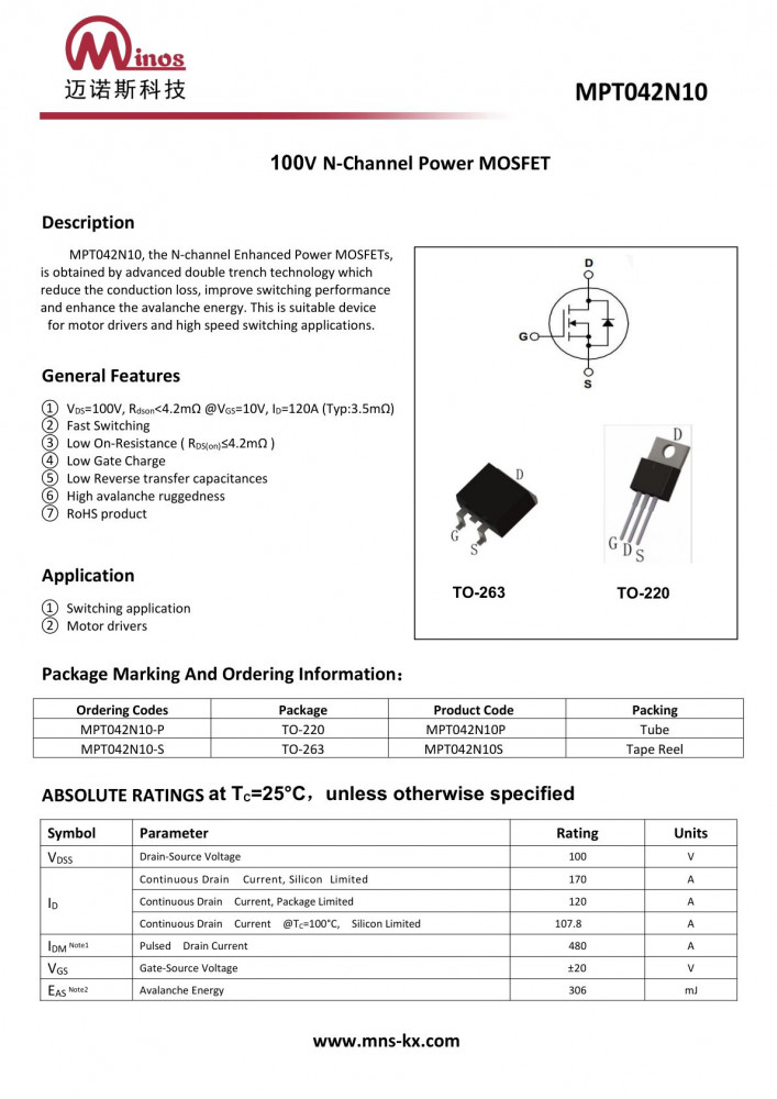 MPT042N10S datasheet page 1
