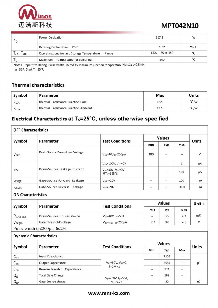 MPT042N10S datasheet page 2