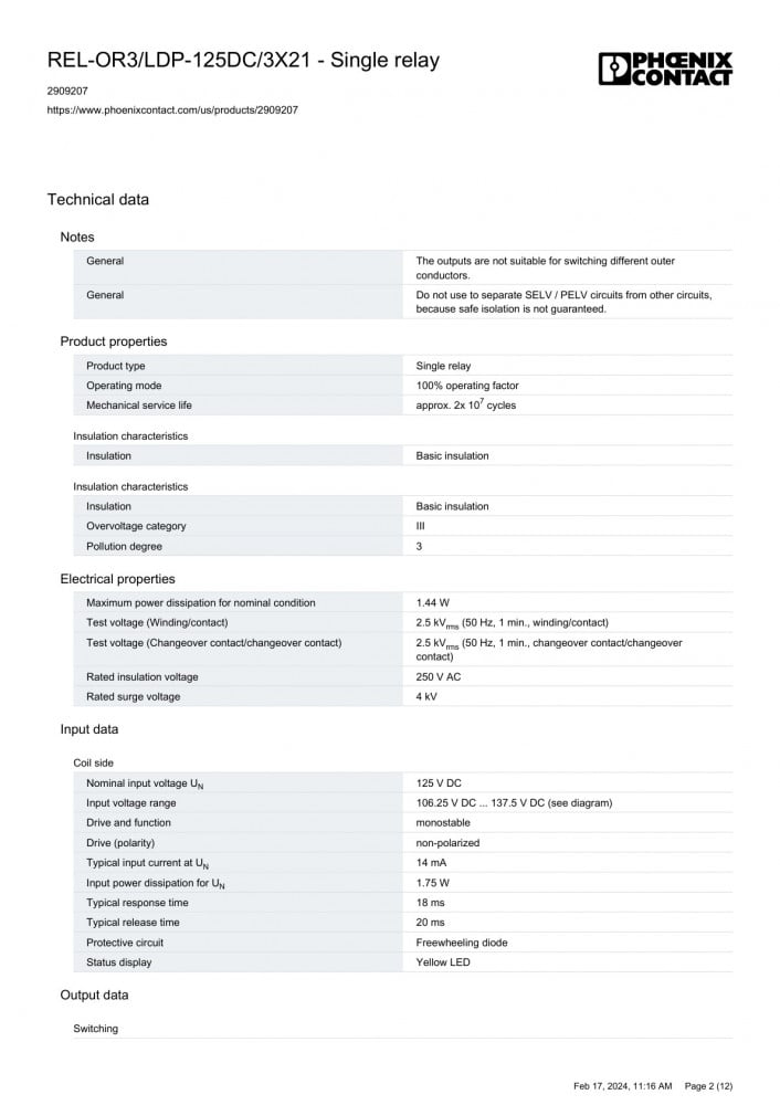 Phoenix Contact 2909207 technical document page 2