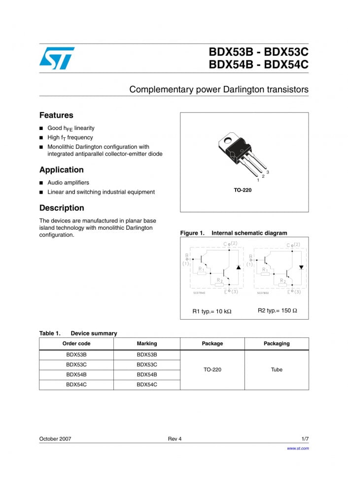 BDX54C datasheet page 1