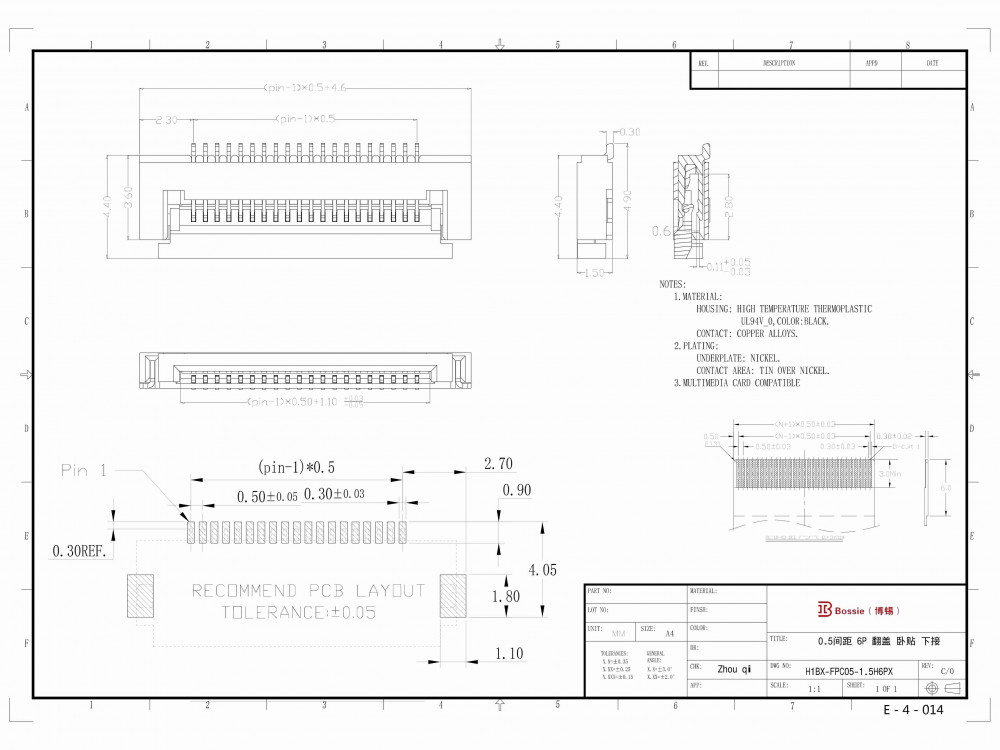 BX-FPC05-1.5H6PX technical drawing