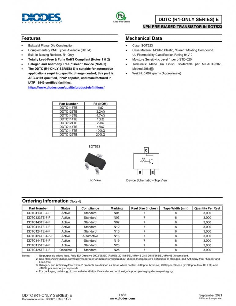 DDTC144TE-7-F datasheet page 1