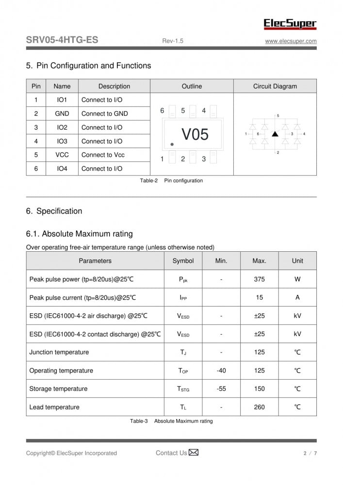 SRV05-4HTG-ES datasheet page 2