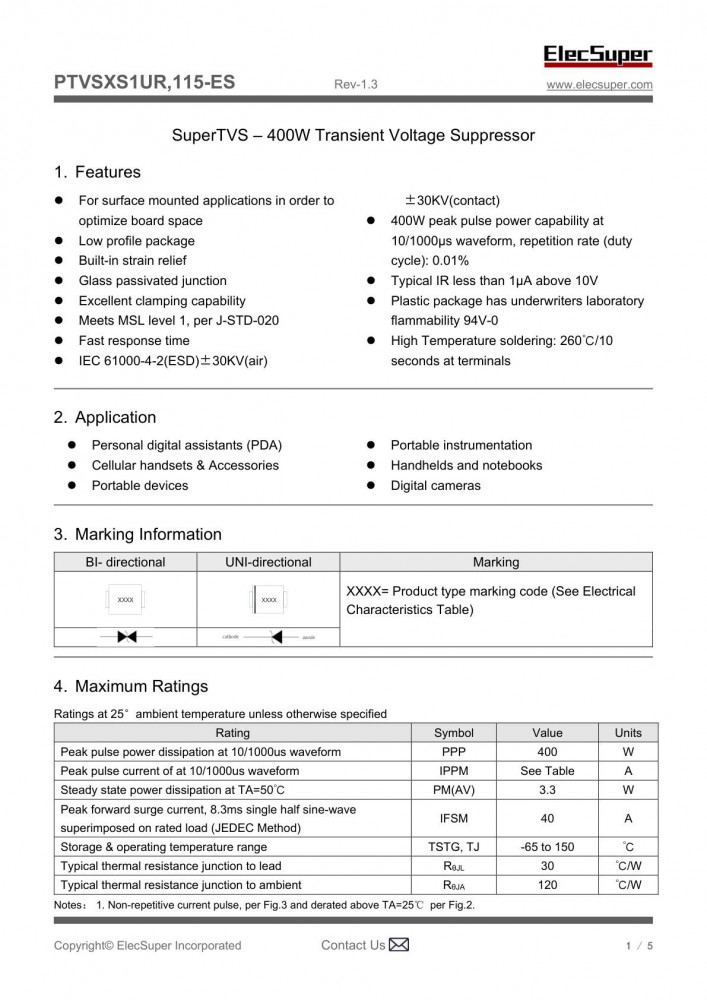 ElecSuper SuperTVS datasheet page 1