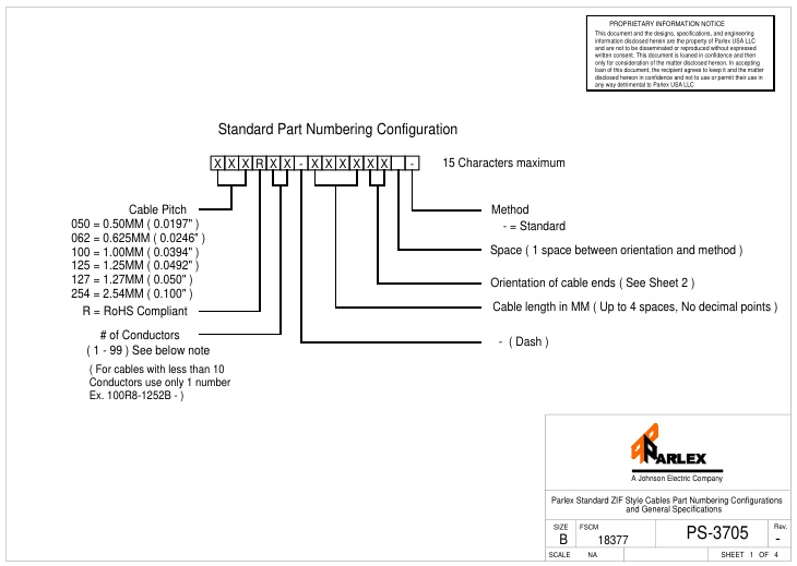 ZIF cable standard specification document, page 1